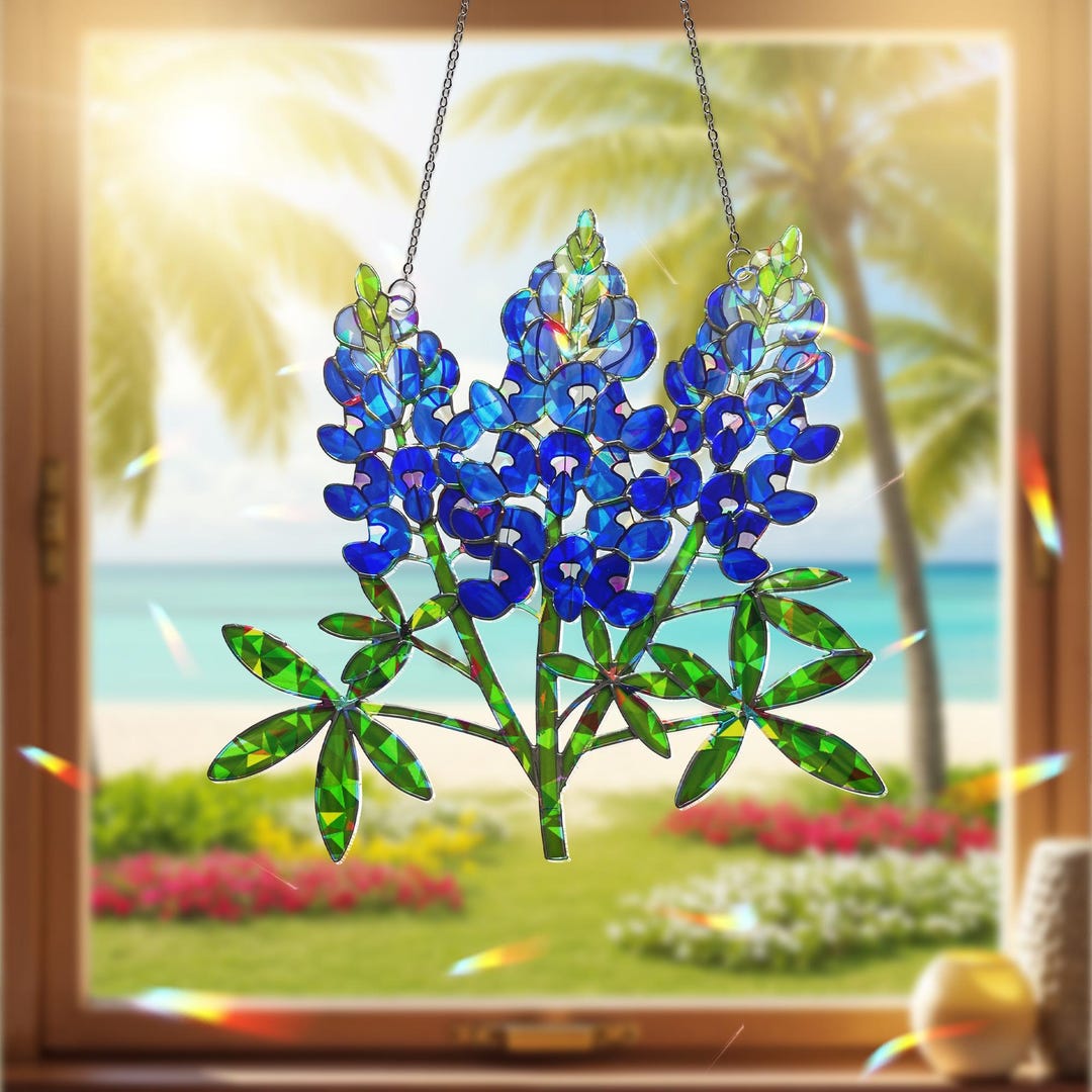 Bluebonnet Hologram ACRYLIC Window Hanging, Iridescent Texas Wildflower ...