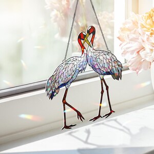 Sarus Crane Couple Hologram Acrylic Suncatcher, Holographic Bird Decor ...