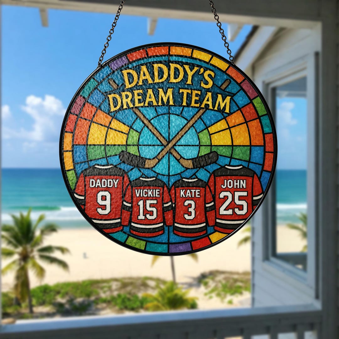 Custom Daddy's Dream Team Hockey Glass Suncatcher– Personalized Jersey ...