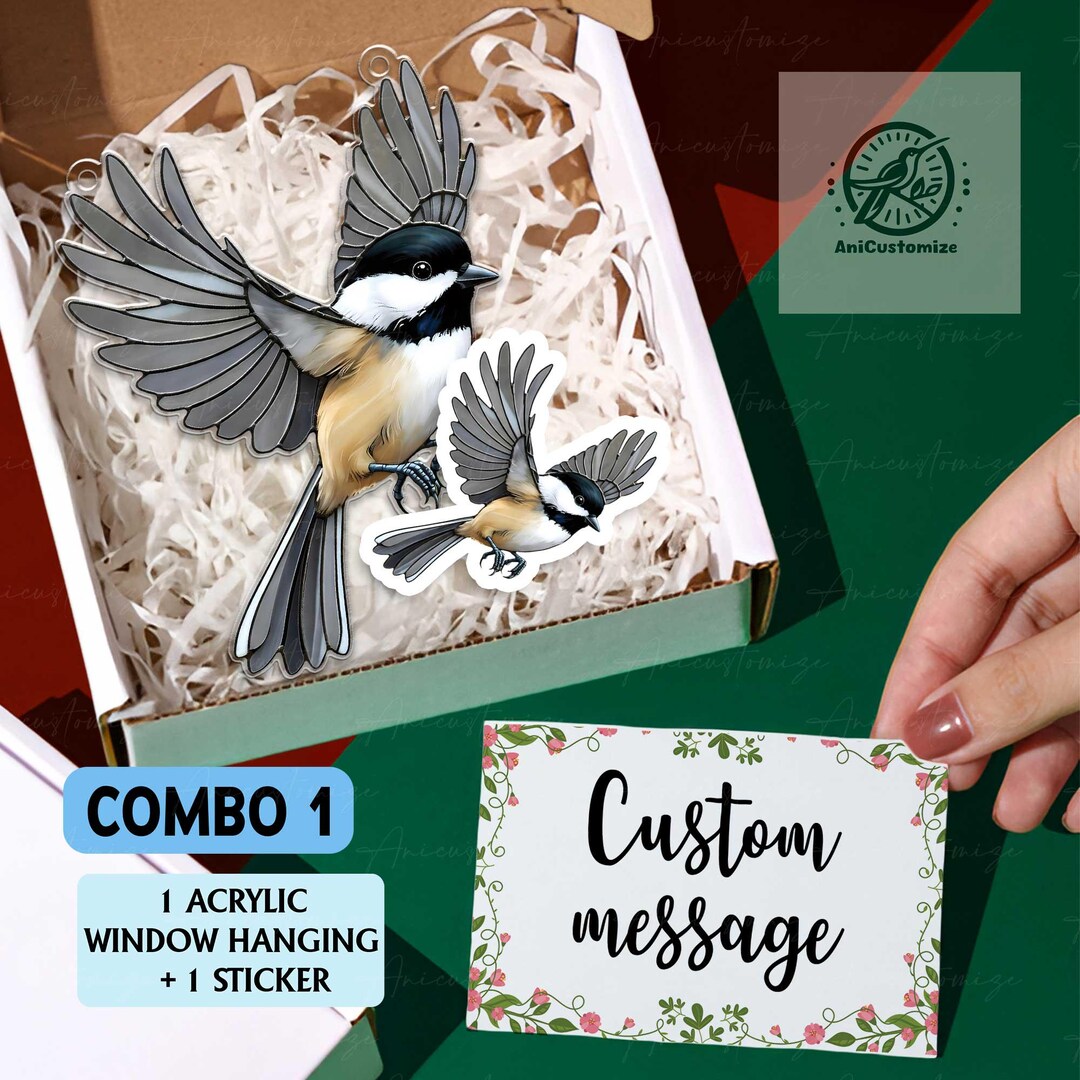 Box Set Charming Flying Chickadee Bird ACRYLIC Window Hanging ...