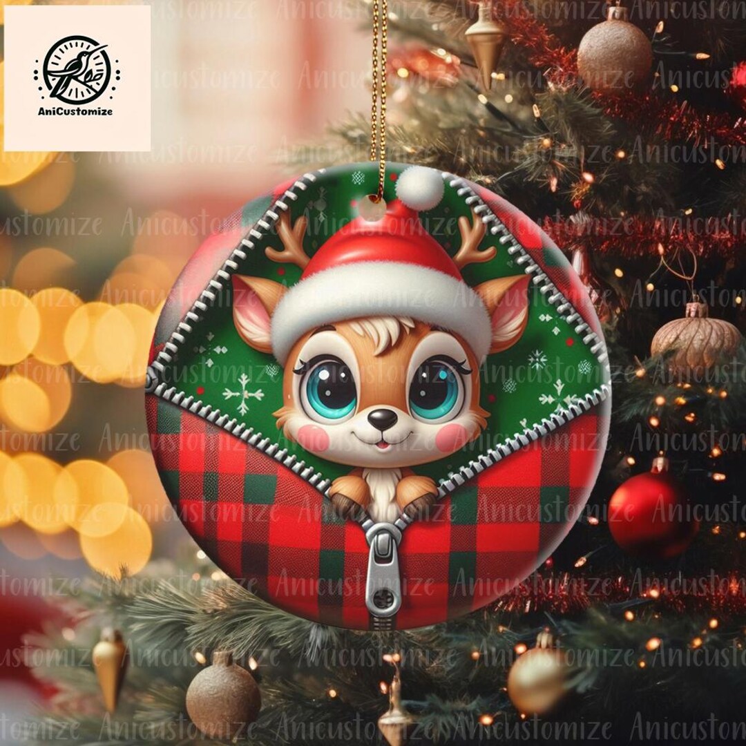 2D FLAT Zipper Effect Christmas Tree Ceramic Ornament, Reindeer ...