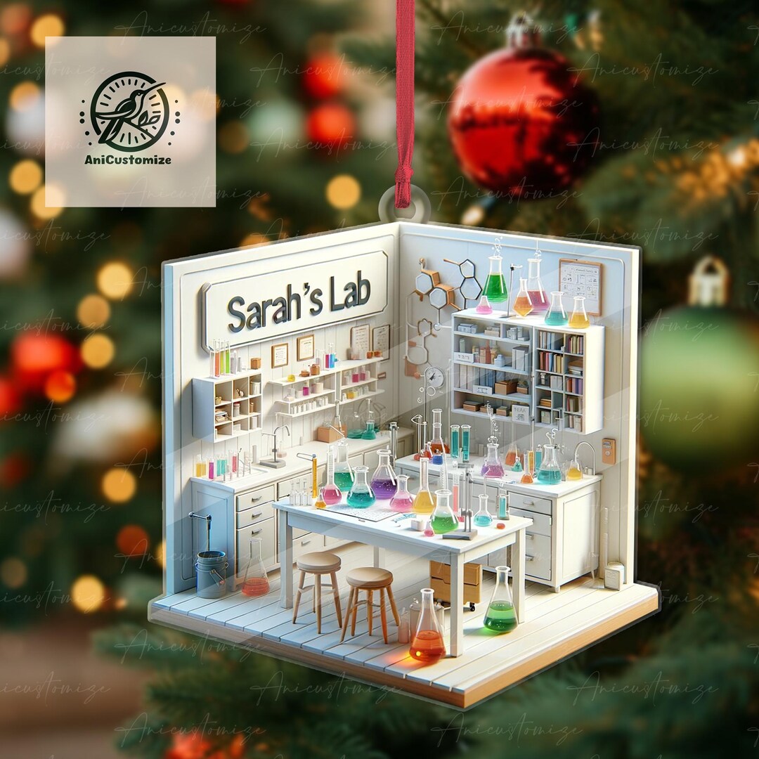 Personalized Science Lab 2D FLAT Ornament, Scientist Decor, Xmas Gift ...