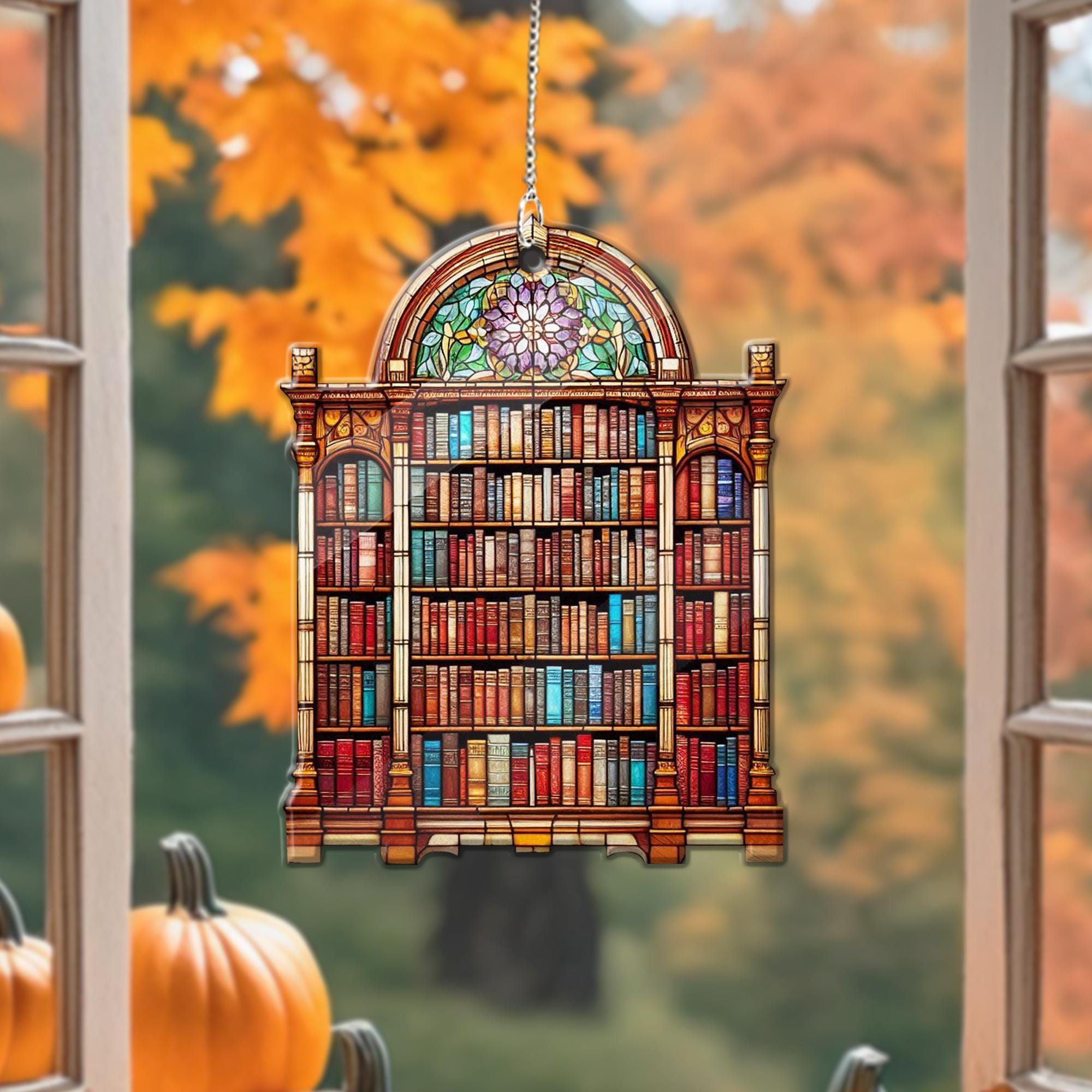 Acrylic Library Window Hanging, Book Lover Gift, Stained Glass, Bookish ...