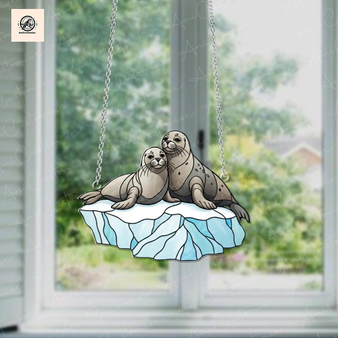 Seal Couple on Iceberg Acrylic Window Hanging, Seal Decor, Seal Lover ...