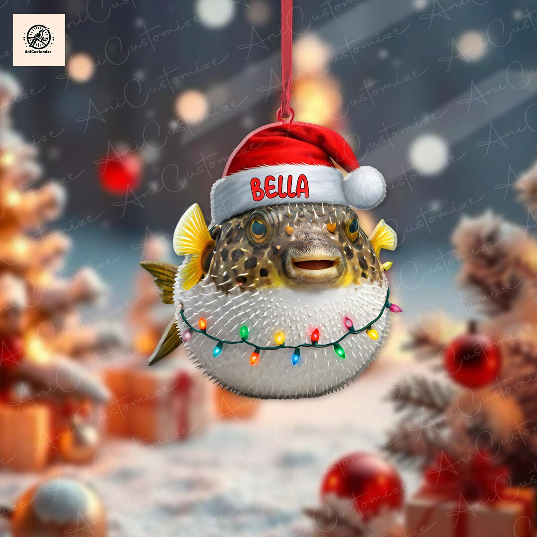 Funny Puffer Fish 2D FLAT Ornament, Puffer Fish Ornament, Fish Lover ...
