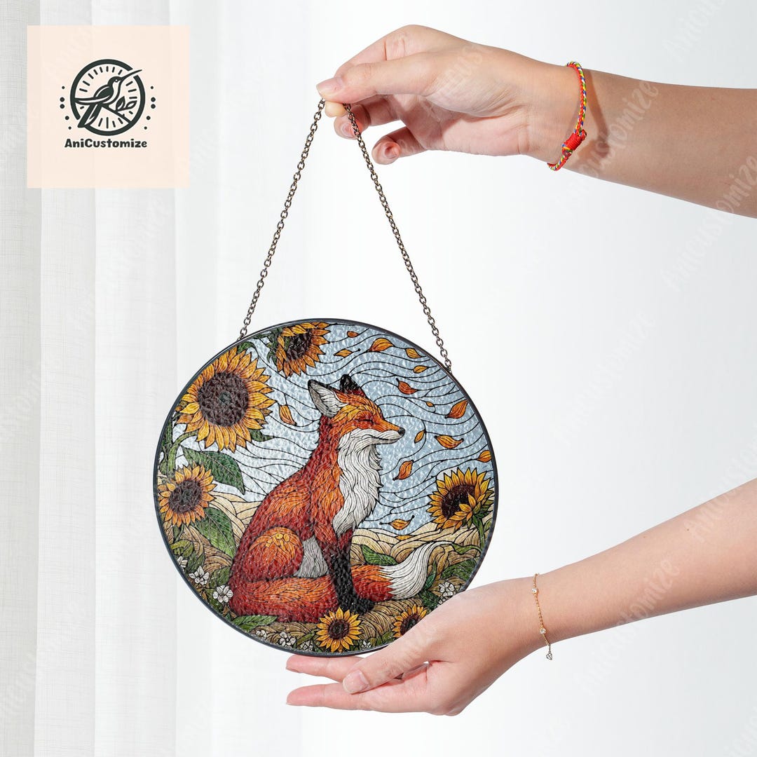 Red Fox Among Sunflowers GLASS Suncatcher, Fox Lover Decor, Fox ...