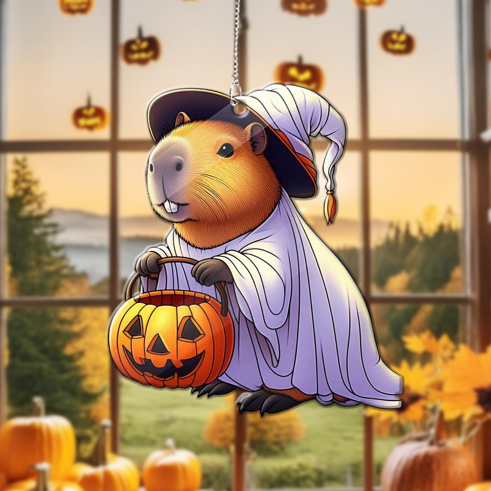 Ghost Capybara ACRYLIC Window Hanging, Halloween Capybara, Halloween ...