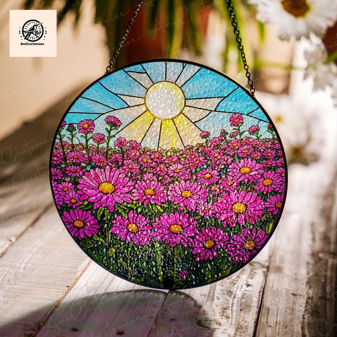 Aster Flower Field GLASS Suncatcher, Aster Flower Lover Decor, Aster ...
