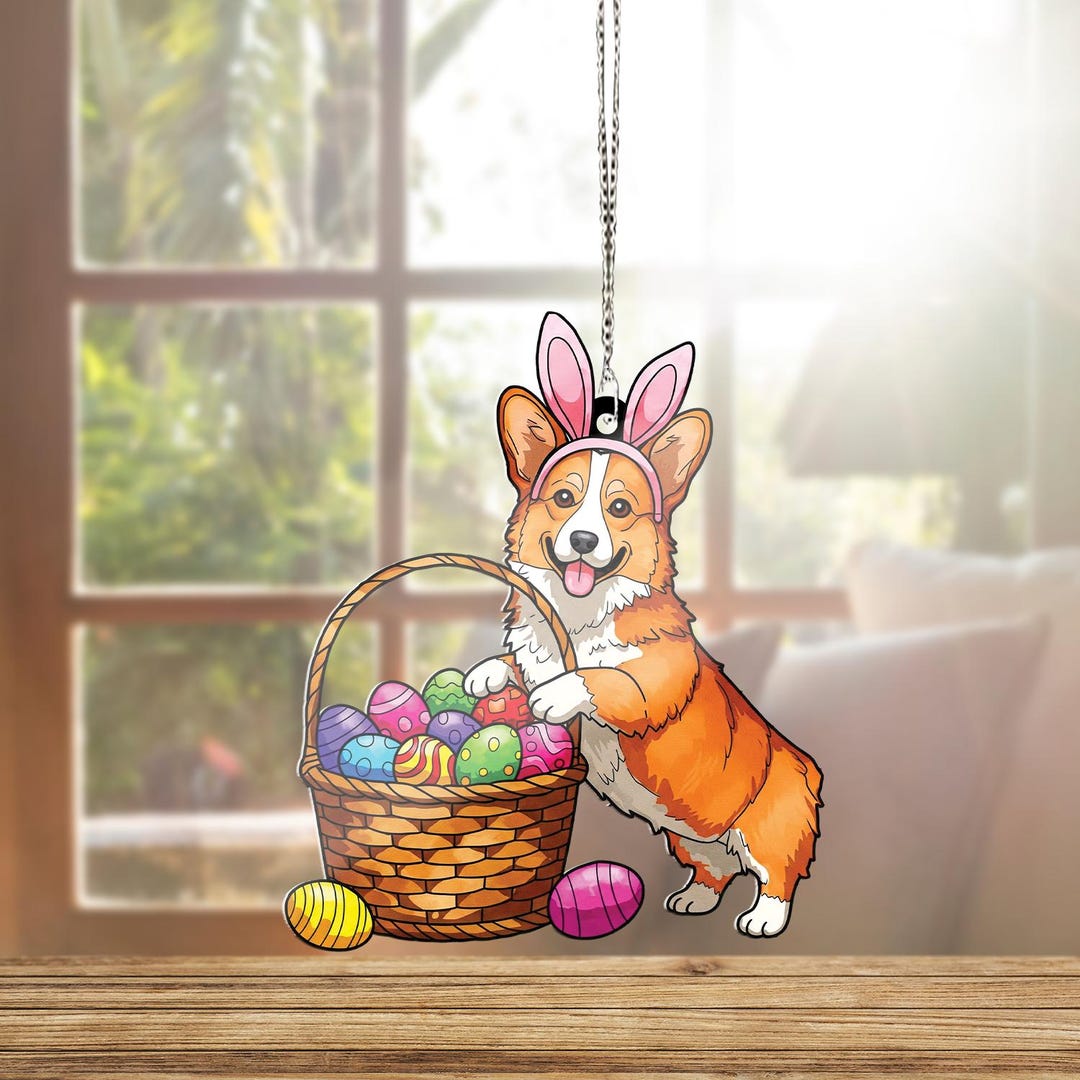Corgi With Easter Egg ACRYLIC Window Hanging, Easter Corgi Decor ...