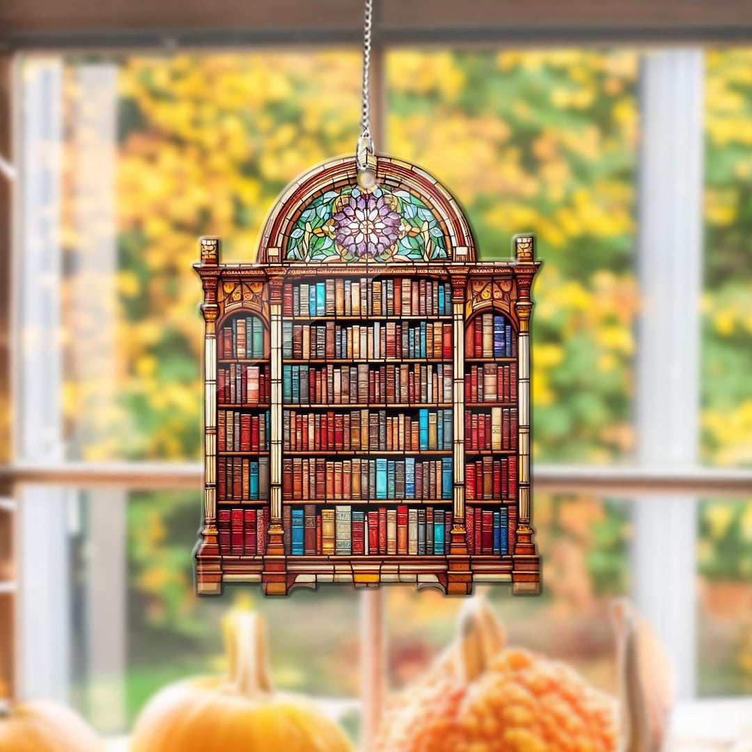 Acrylic Library Window Hanging, Book Lover Gift, Stained Glass, Bookish ...