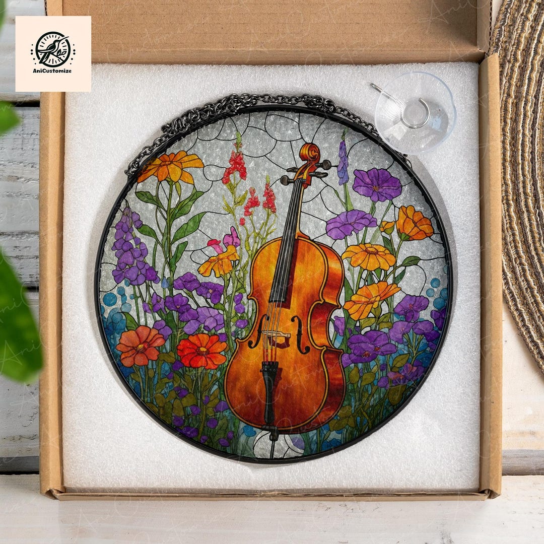 Cello Among Wildflower GLASS Suncatcher, Cello Lover, Musician Lover ...