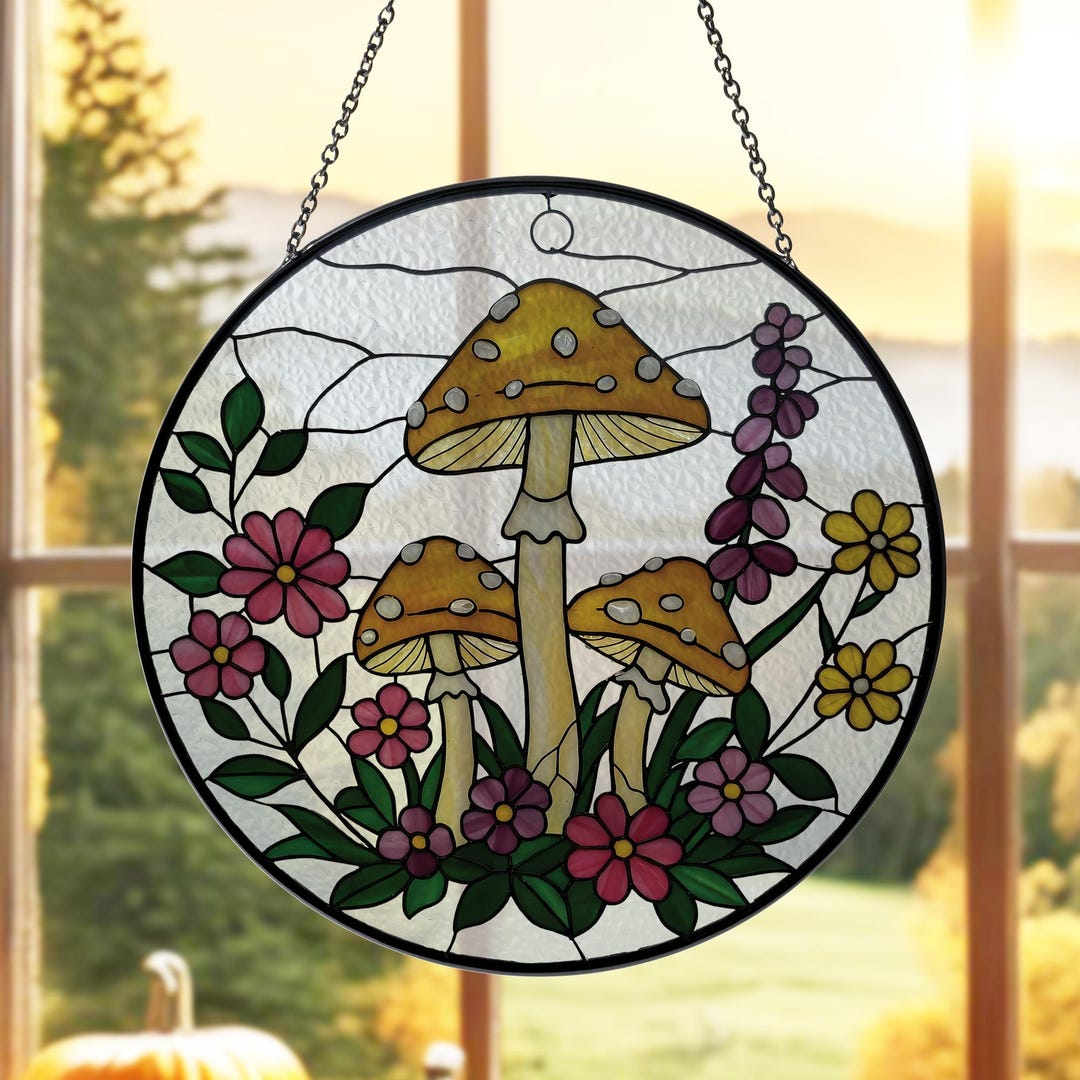 Mushroom Glass Window Hanging, Gift for Mom, Mushroom Suncatcher for ...