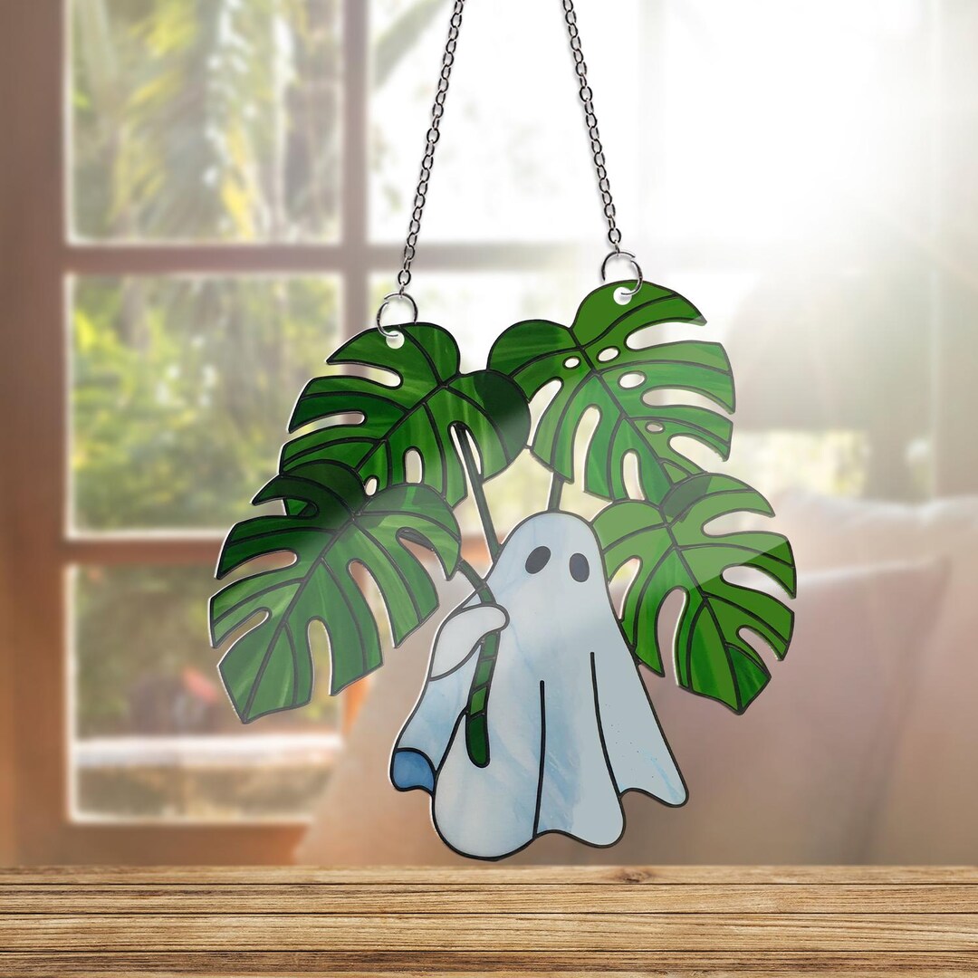 Monstera Ghost Plant ACRYLIC Window Hanging, Cute Ghost Plant Decor ...