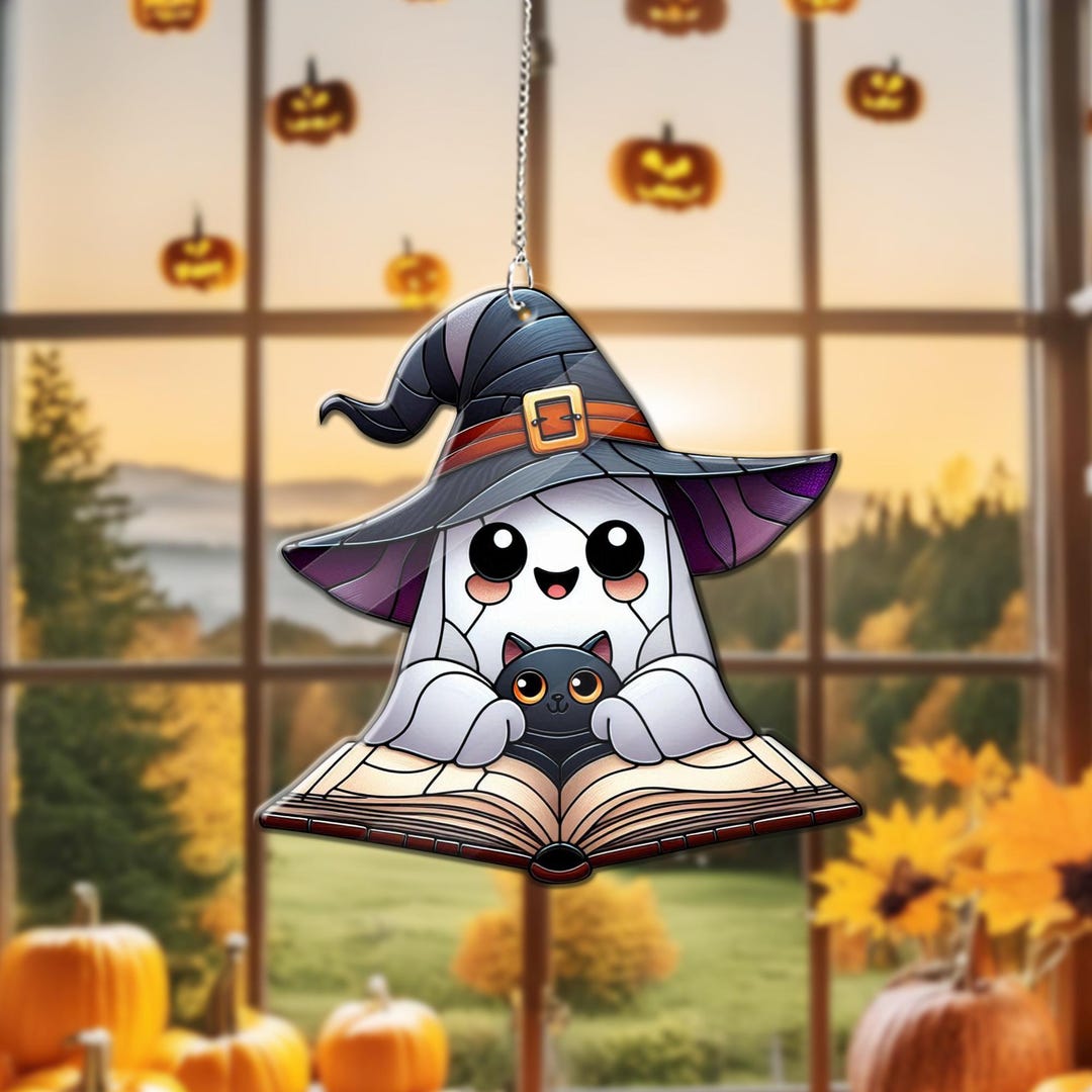 Ghost Reads Book Acrylic Window Decor, Spooky Reader Hanging, Reading ...