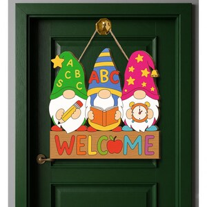 Back to School Gnome Door Sign, Classroom Welcome Wooden Hanging Decor ...