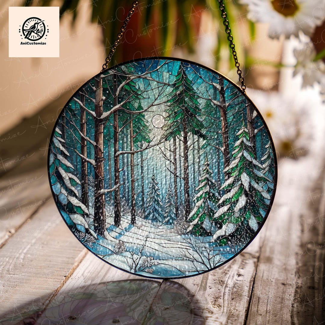 Winter Pine Tree Forest GLASS Decor, Winter Season, Winter Art, Xmas ...