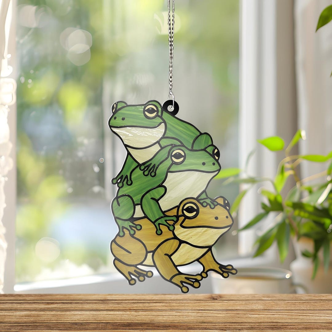 Frog Stack ACRYLIC Window Hanging, Cottagecore Window Decor, Frog Lover ...