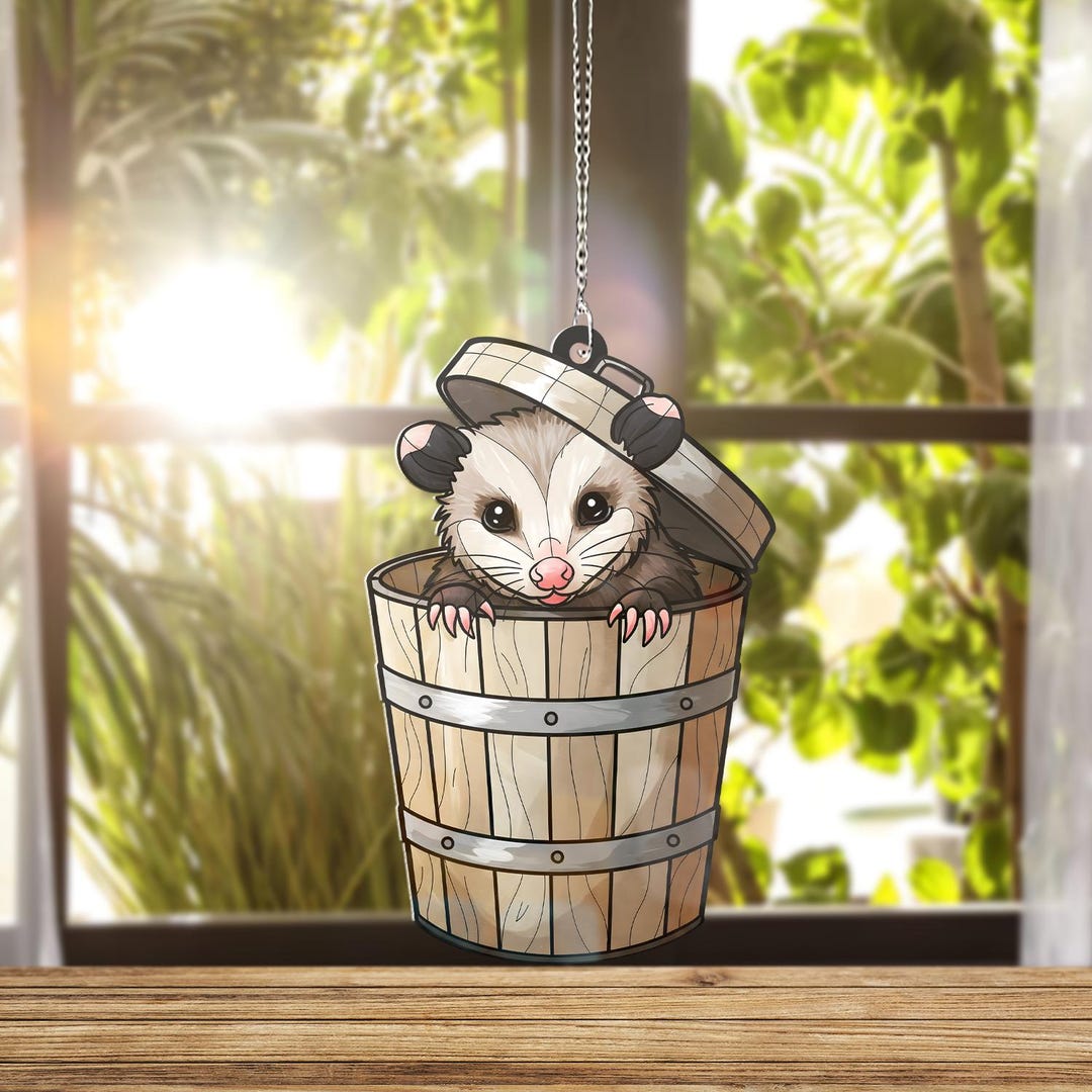 Opossum ACRYLIC Window Hanging, Raccoon Trash Can Decor, Opossum Window ...