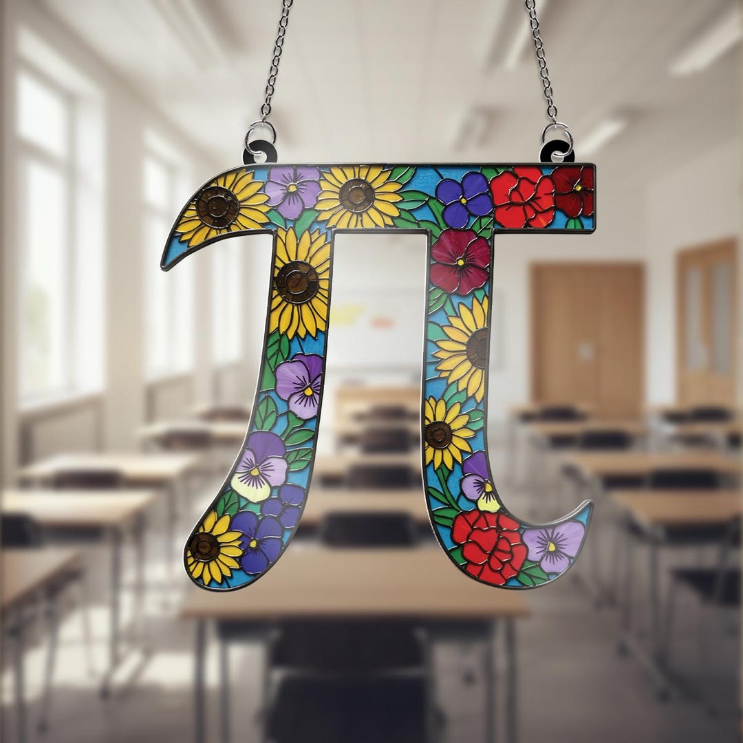 Floral Pi Symbol Acrylic Window Hanging, Math Teacher Gift, Unique ...