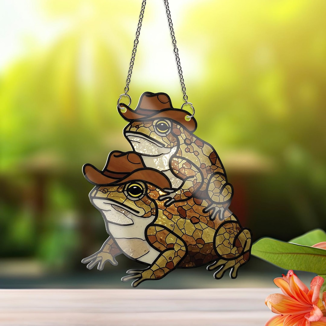 Stacked Cowboy Toads Suncatcher, Funny Toads Window Decor, Western ...