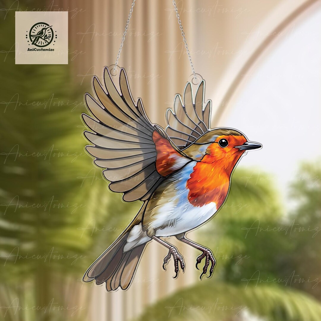 Charming Flying America Robin ACRYLIC Window Hanging, Robin Bird Lover ...