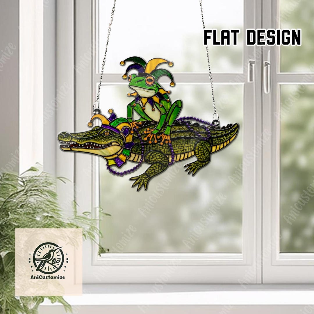 Mardi Gras Frog and Gator ACRYLIC Window Hanging, Mardi Gras Animal ...