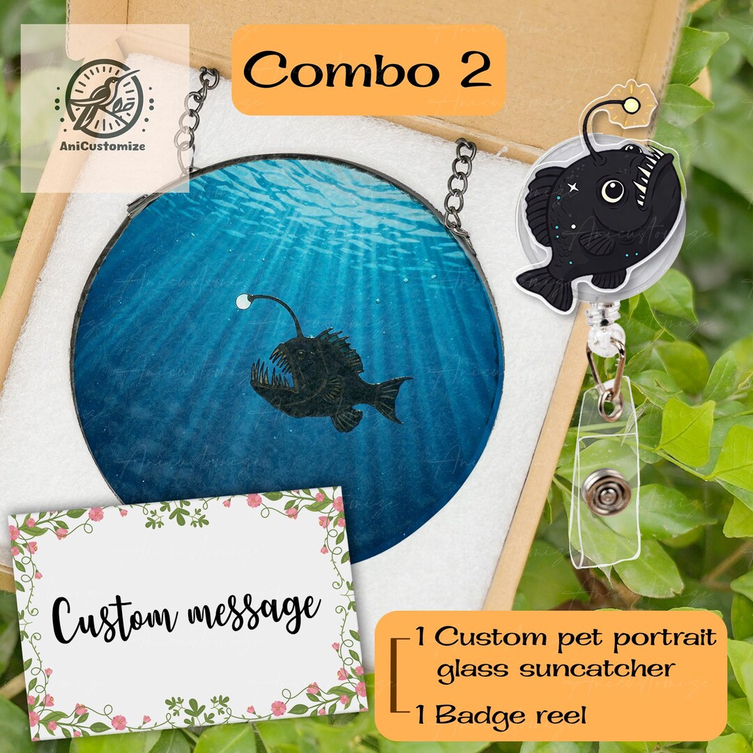 Box Set Anglerfish Suncatcher Glass Decor Blue Home Window Wall ...