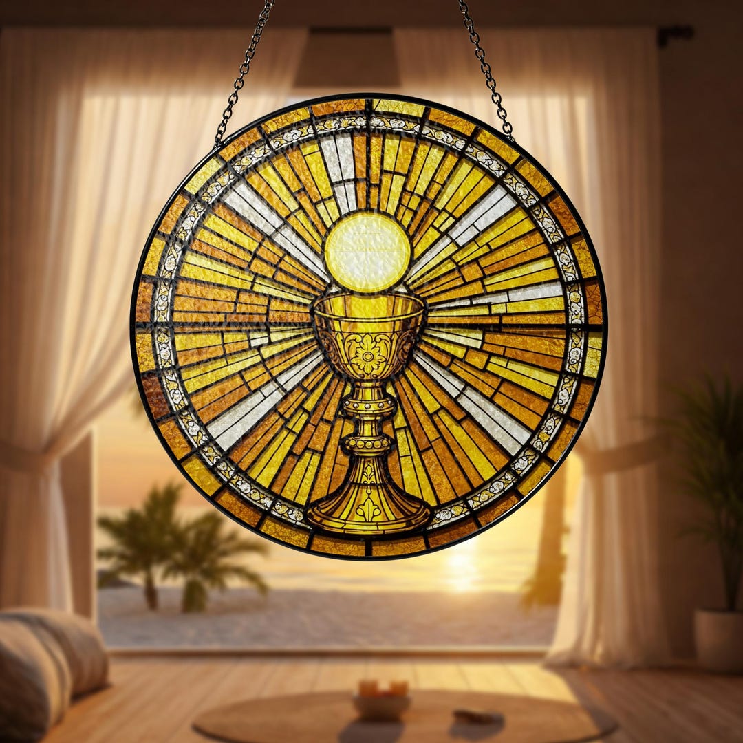 Holy Communion Glass Suncatcher – Eucharist Chalice Window Hanging, Catholic Gift, First ...
