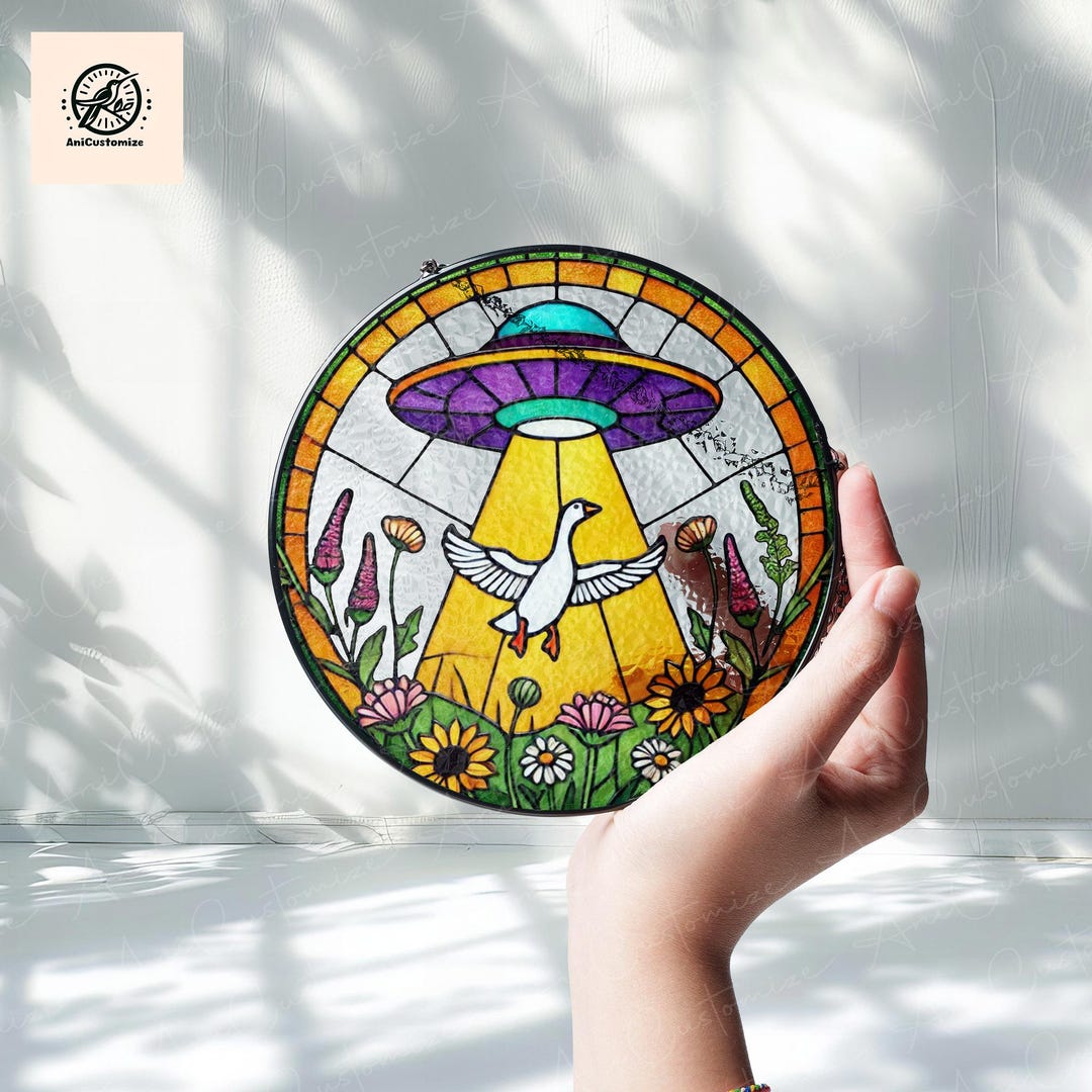 UFO Abduction Goose GLASS Suncatcher, Goose Lover Decor, Funny Ufo and ...