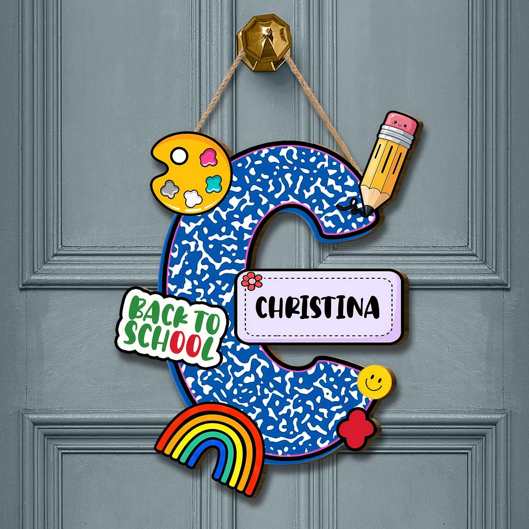 Personalized Back to School Door Hanger, Custom Name Initial Sign With ...