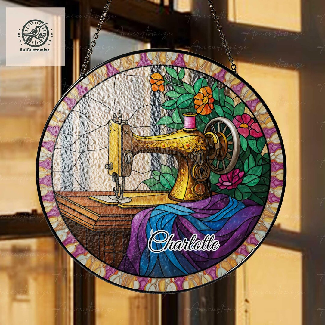 Personalized Sewing Machine GLASS Suncatcher, Sewing Lover Decor, Mom ...