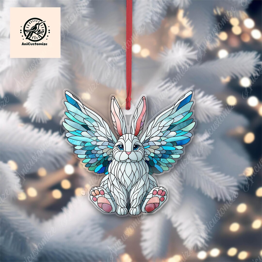 White Rabbit Bunny Angel Wings Ornament, Rabbit Christmas Ornament ...