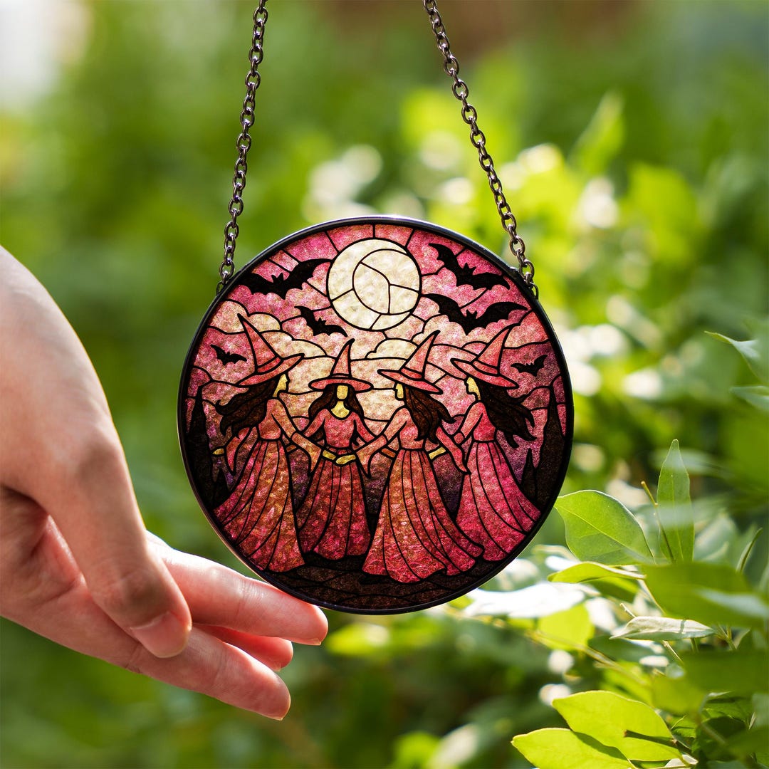 Pink Witch Glass Suncatcher: Breast Cancer Awareness Window Decor - Etsy