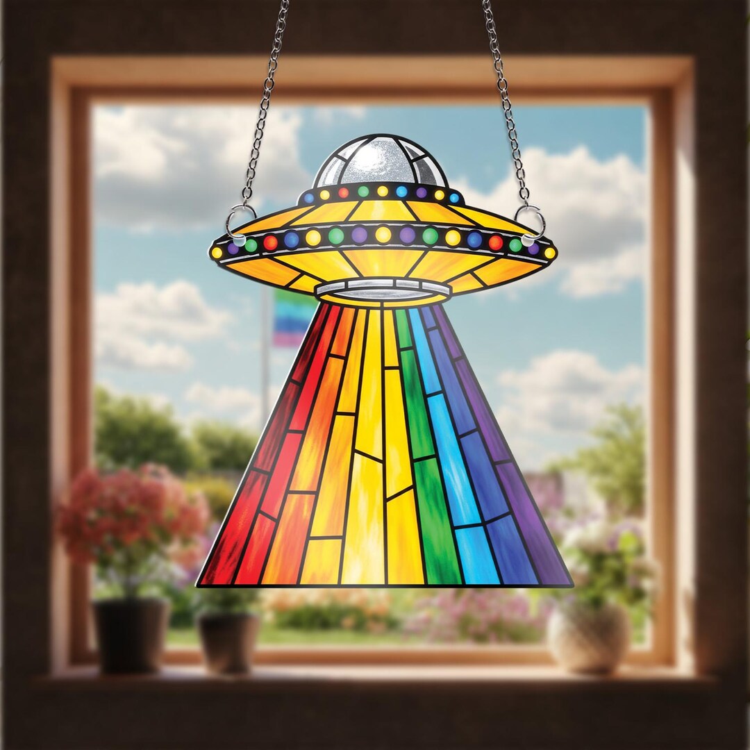 Rainbow UFO ACRYLIC Window Hanging Alien Spaceship With Pride Beam Art ...
