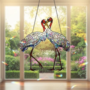 Sarus Crane Couple Hologram Acrylic Suncatcher, Holographic Bird Decor ...