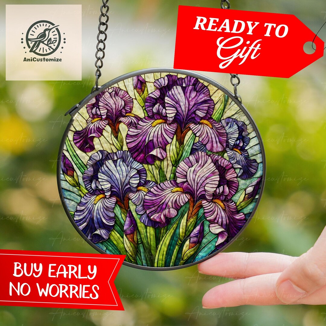 Special Mother's Day Gift Set, Purple Iris GLASS Decor, Mothers Day ...