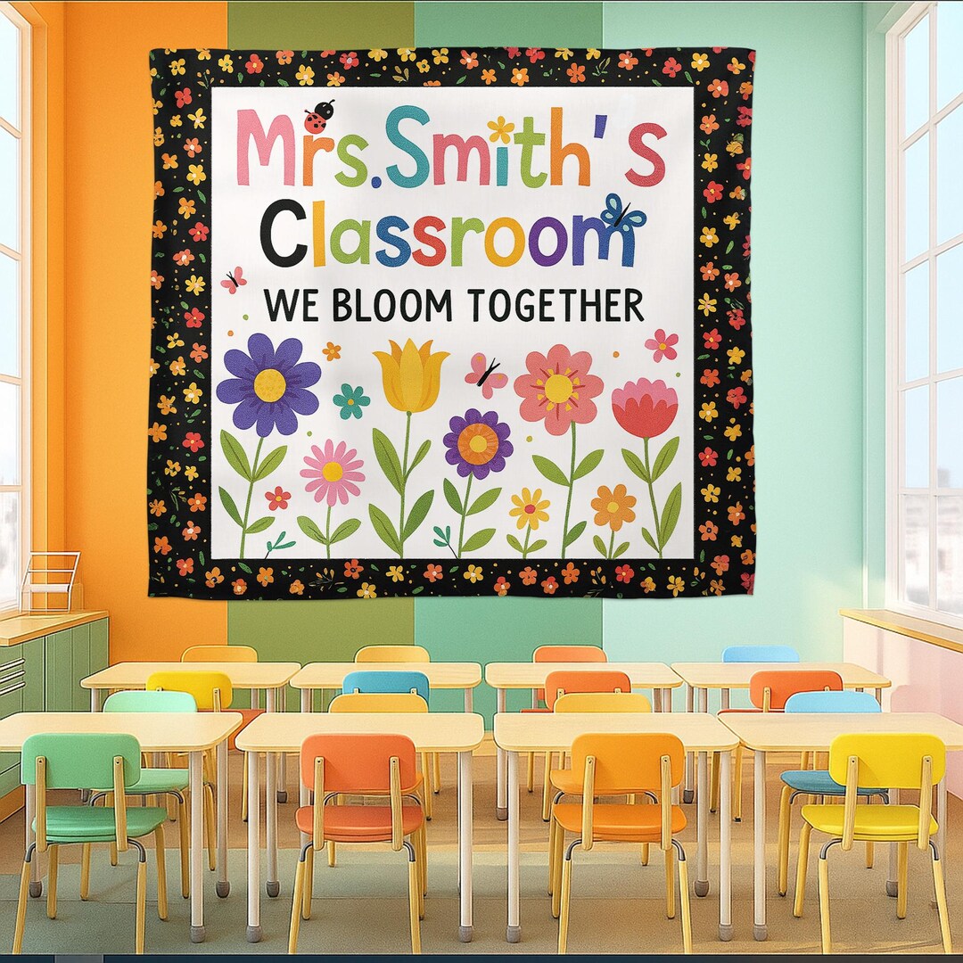 Personalized Teacher Classroom Banner: Floral Wall Tapestry, Back to ...