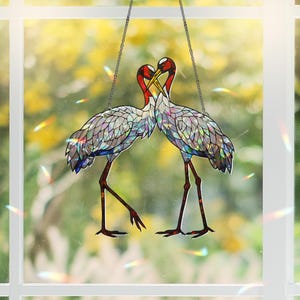 Sarus Crane Couple Hologram Acrylic Suncatcher, Holographic Bird Decor ...