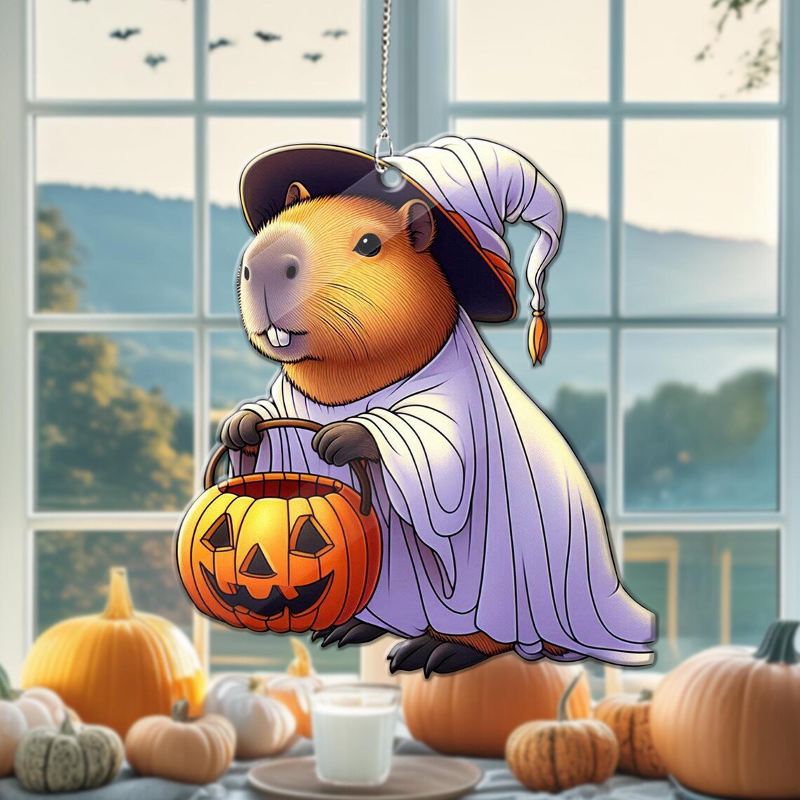 Ghost Capybara ACRYLIC Window Hanging, Halloween Capybara, Halloween ...