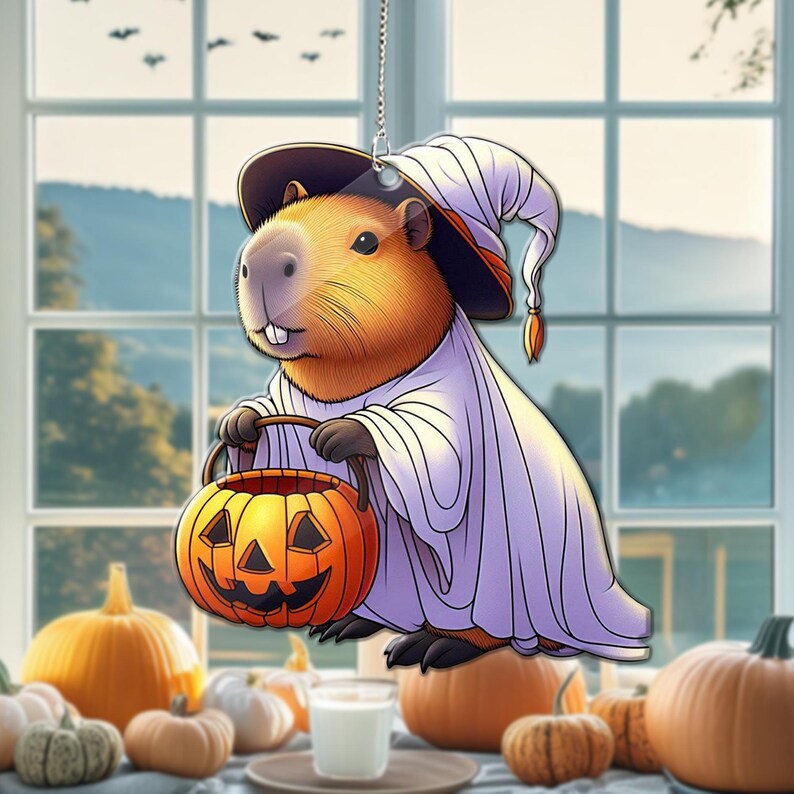 Ghost Capybara ACRYLIC Window Hanging, Halloween Capybara, Halloween ...