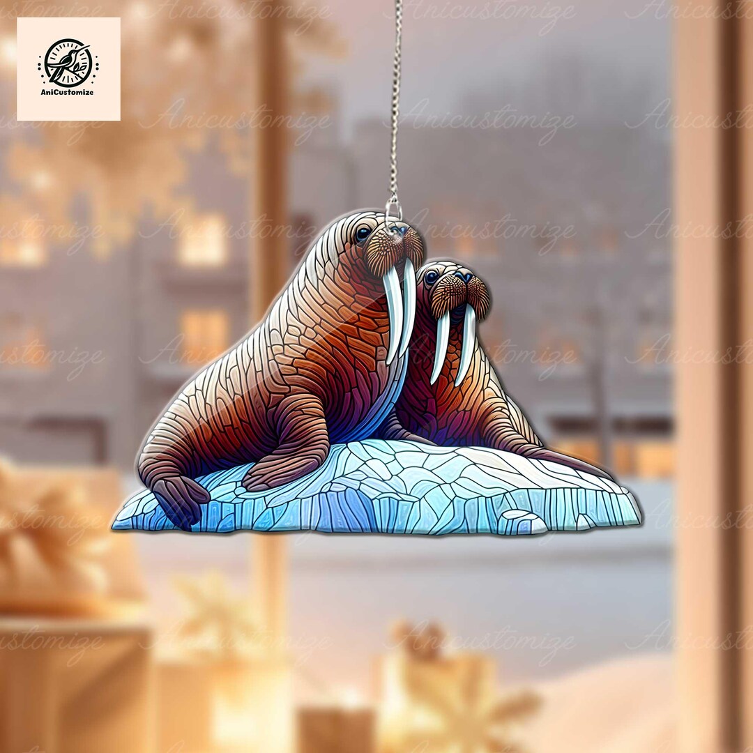 Walrus Couple on Iceberg Acrylic Window Hanging, Walrus Decor,walrus ...