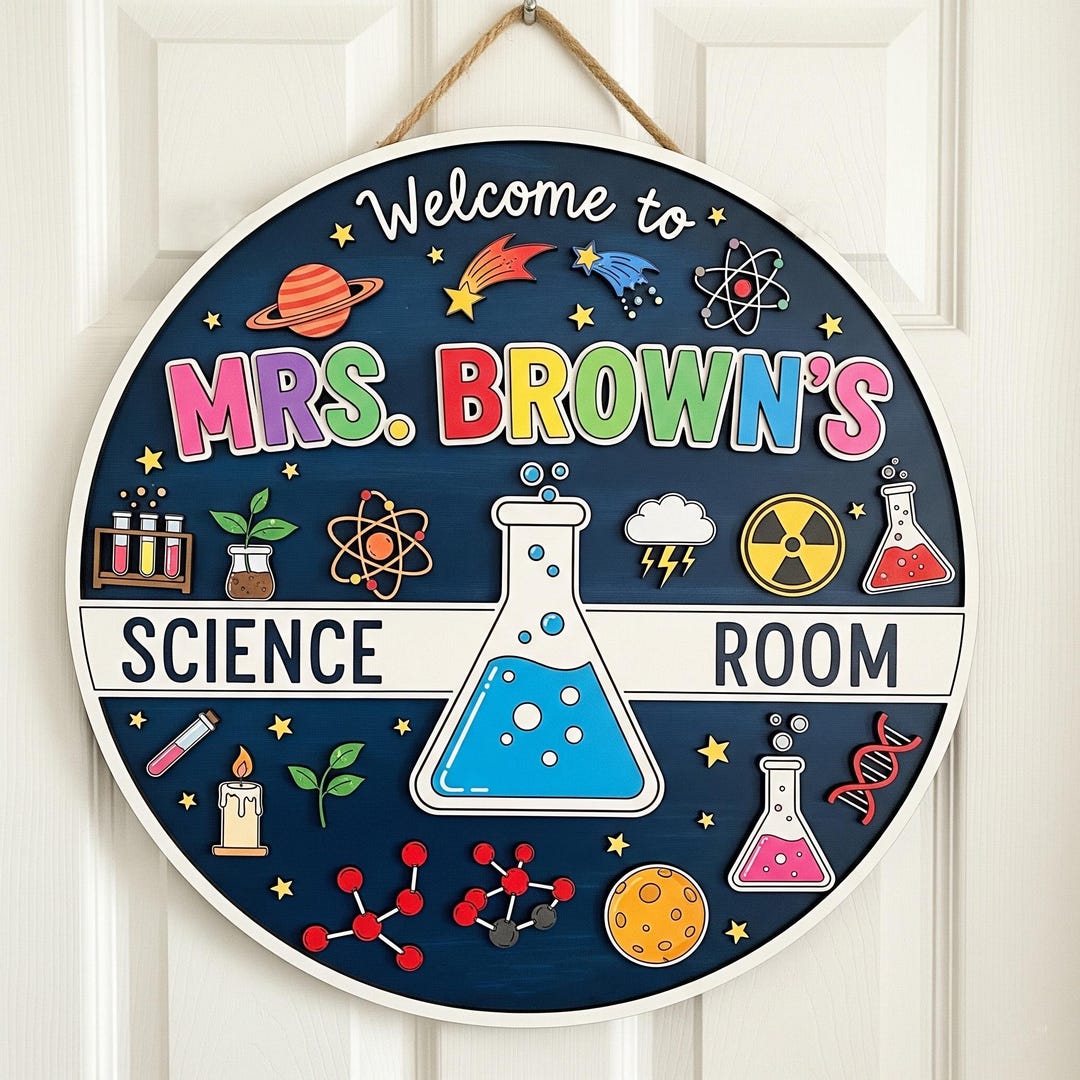 Personalized Science Room Sign, 2 Layer Teacher Door Decor, Custom ...