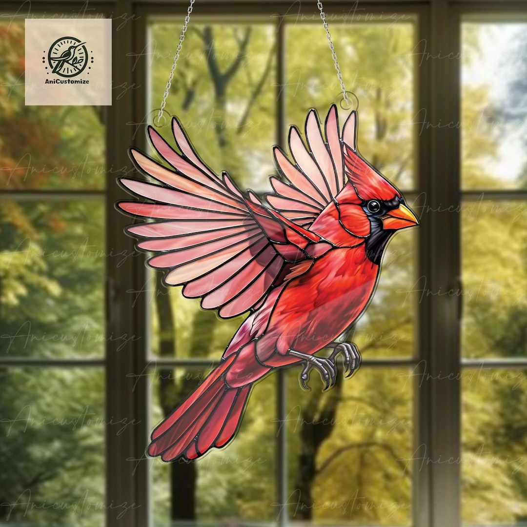 Charming Flying Cardinal Bird ACRYLIC Window Hanging, Cardinal Lover ...