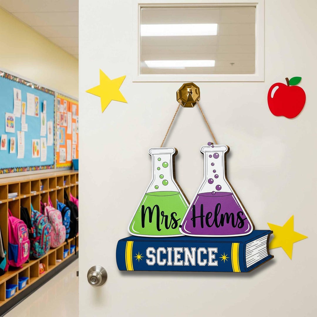 Personalized Science Teacher Door Sign: Custom Beaker Classroom Decor ...