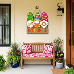 Back to School Gnome Door Sign, Classroom Welcome Wooden Hanging Decor ...