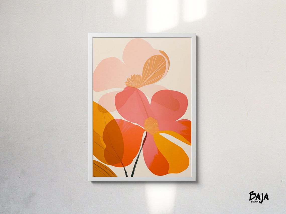 Retro Abstract Flower Wall Art, Botanical Print, A2 Pastel Colour Print ...