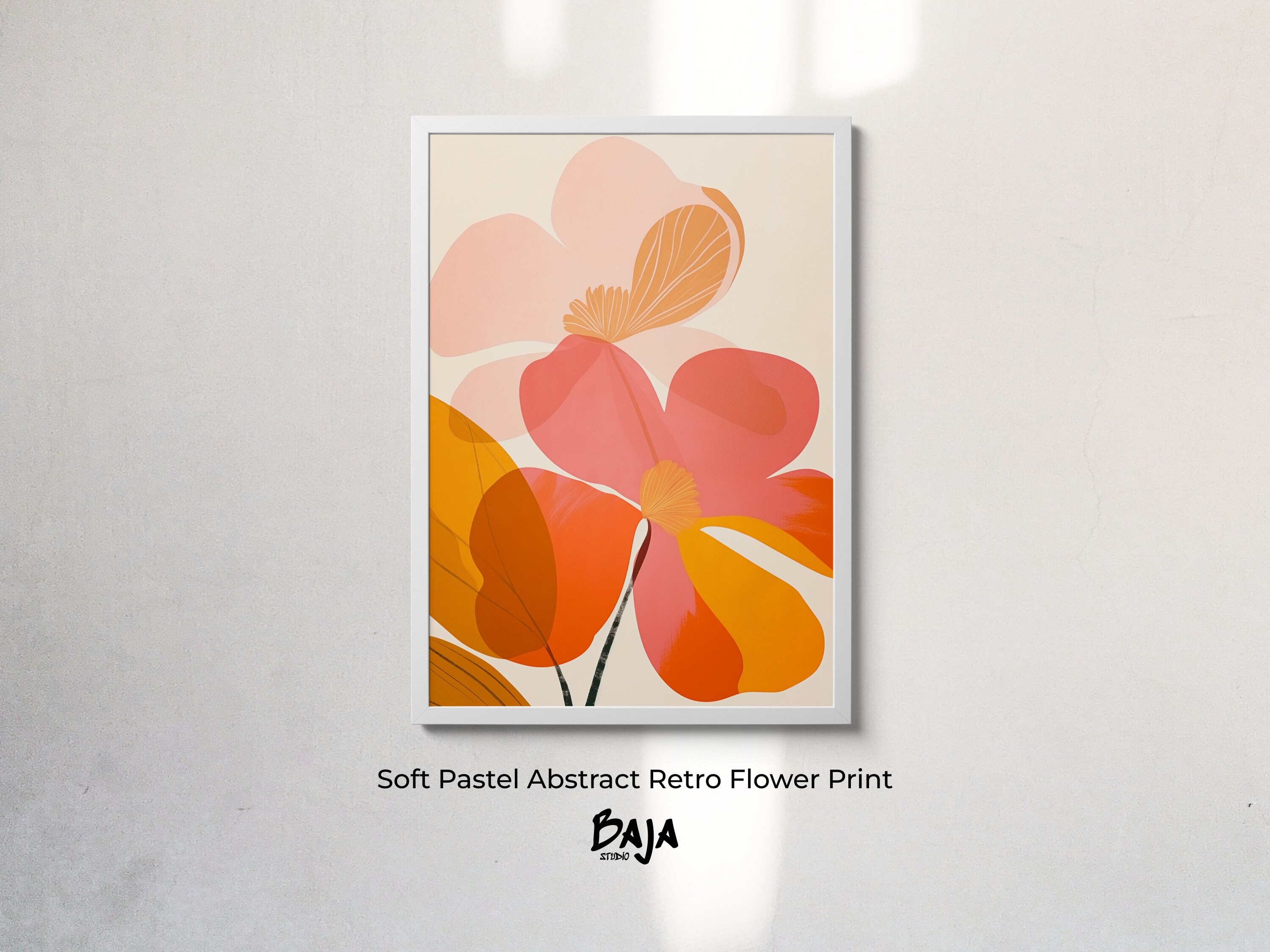 Retro Abstract Flower Wall Art, Botanical Print, A2 Pastel Colour Print ...