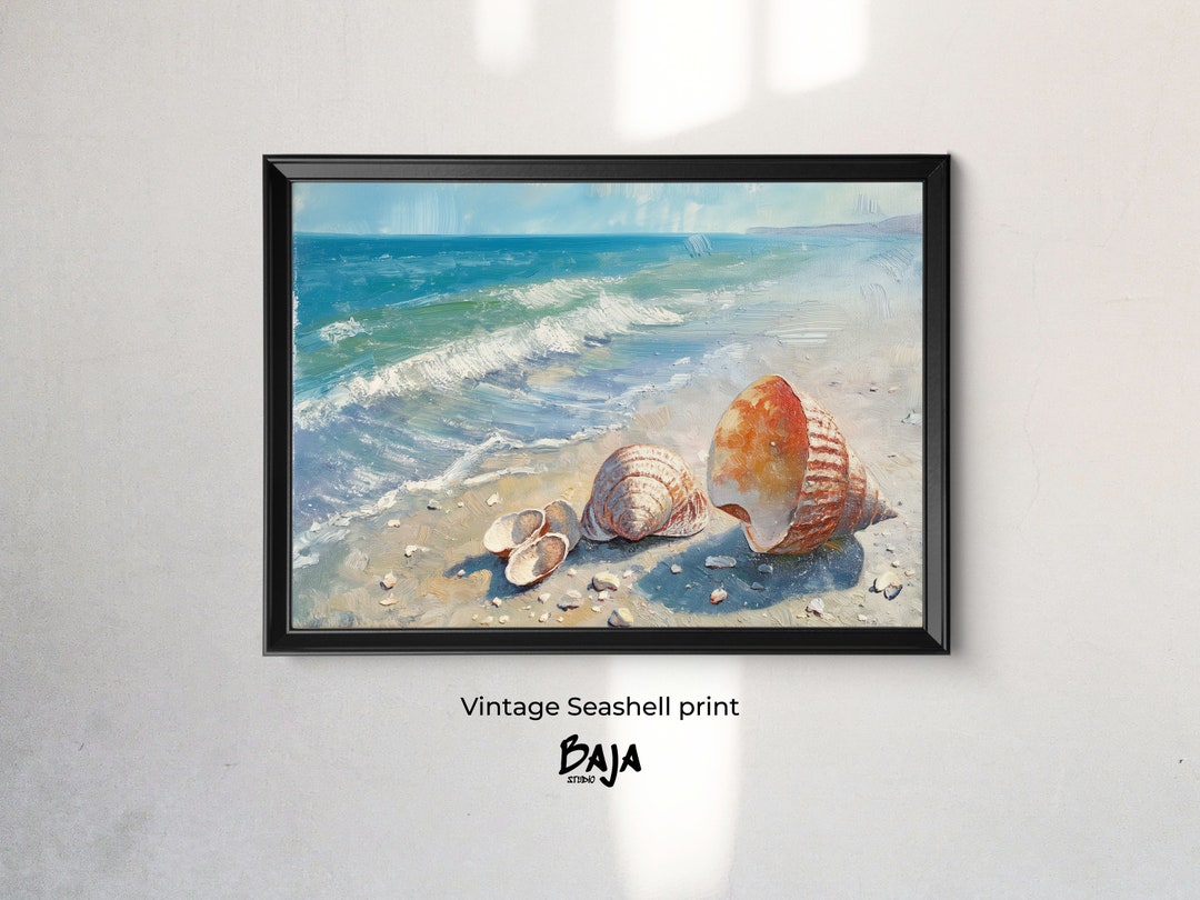 Seashell Beach Print, Shell in Sand Print, Vintage Printable Art ...