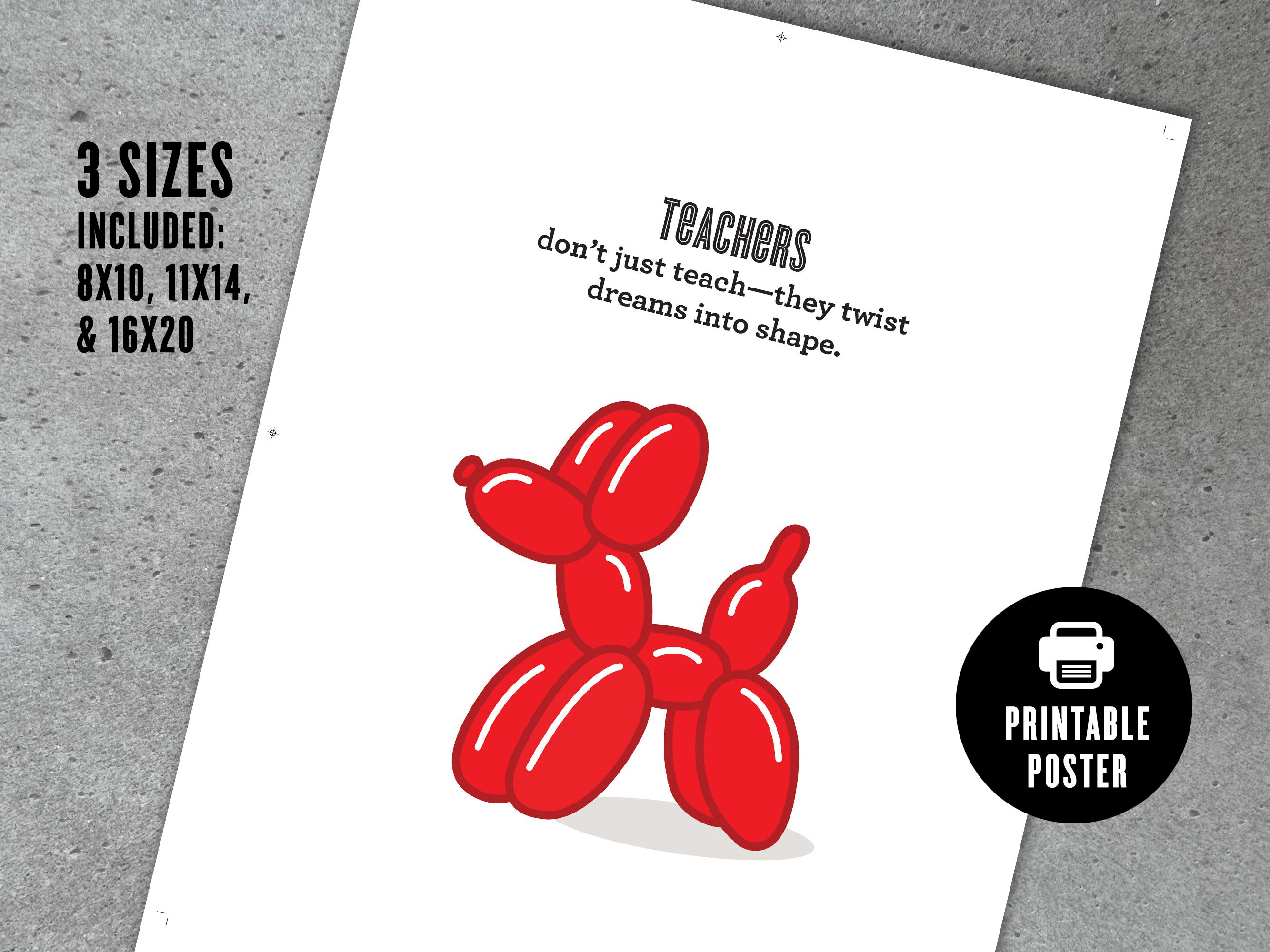 Red Balloon Dog Poster for Teacher, Teacher Appreciation Day, Gift for ...