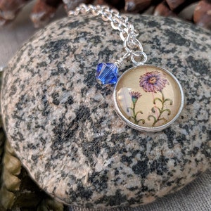 September Aster Flower of the Month Pendant, Birth Stone Crystal ...